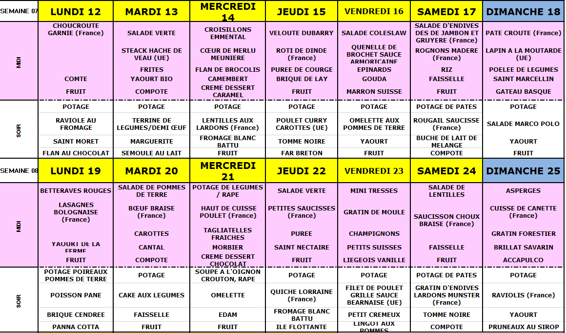 Menus du mois - EHPAD LE PARC Menus du mois - EHPAD LE PARC