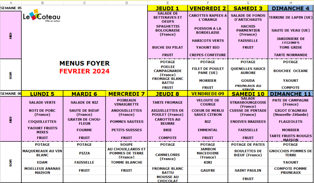 Menus du mois - EHPAD LE PARC