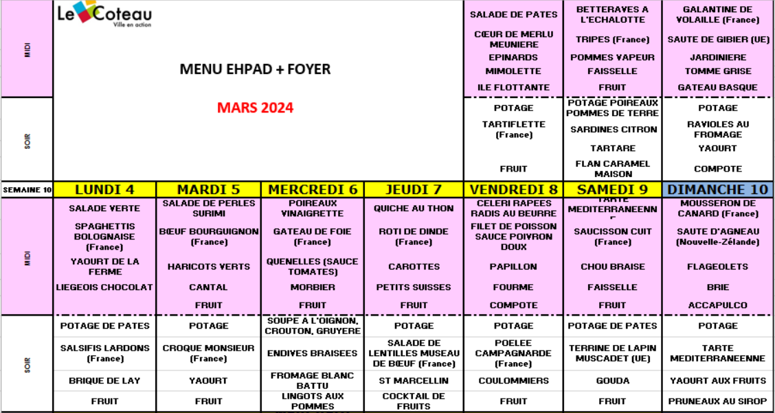 Menus du mois - EHPAD LE PARC