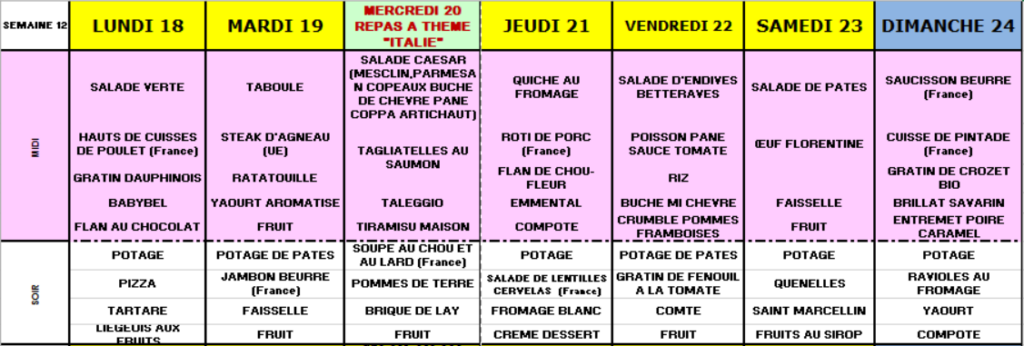 Menus du mois - EHPAD LE PARC