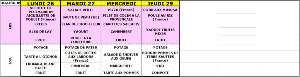 Menus du mois - EHPAD LE PARC